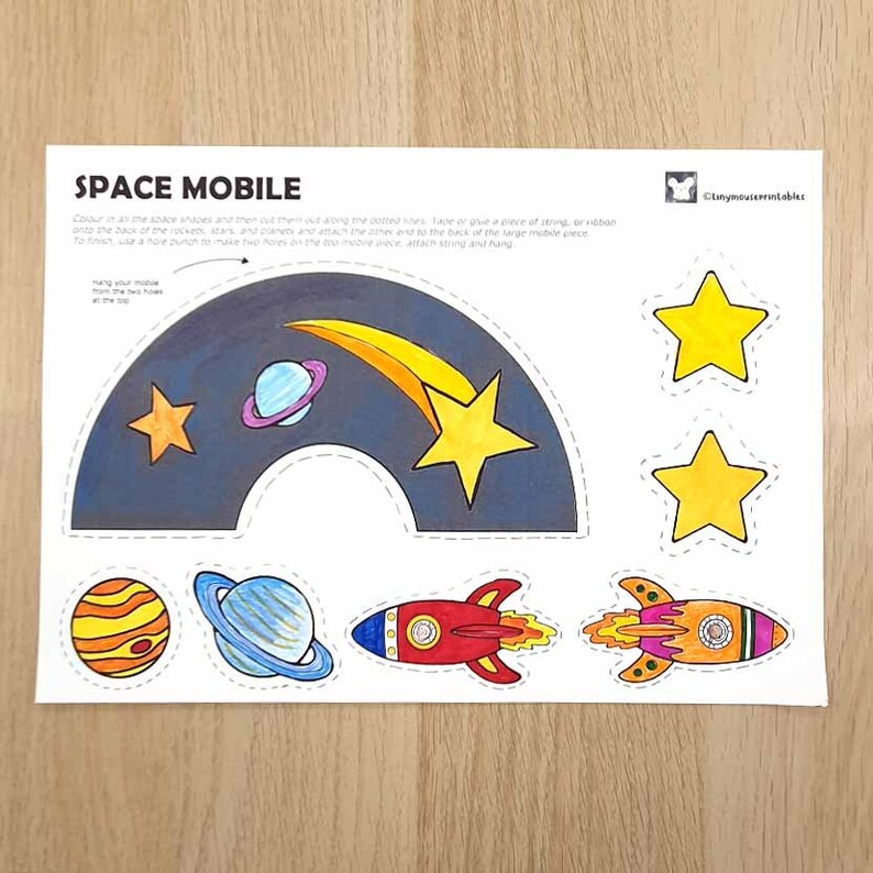 Printable Space Mobile Craft: Kids' Color & Cut Activity (digital ...