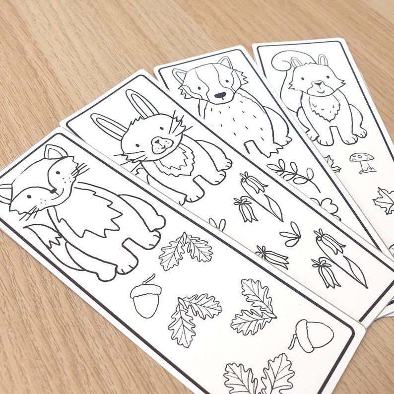 Woodland Animal Coloring Bookmarks: Printable Paper Craft (PDF) - Etsy