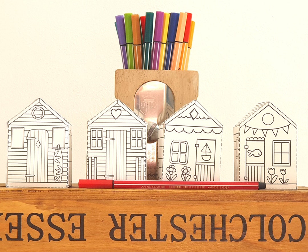 Paper Beach Huts Craft Kit: Printable Color & Cut Activity (PDF) - Etsy