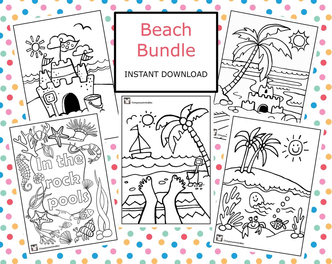 Beach Bundle Coloring Pages, Summer Holiday Printable, Beach Printable ...