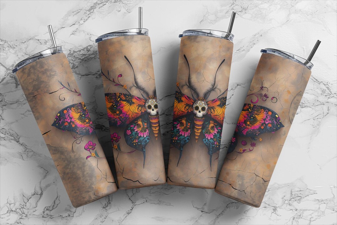 Floral Day of Dead Skull Death Moth Sublimation Design – 20oz Skinny ...