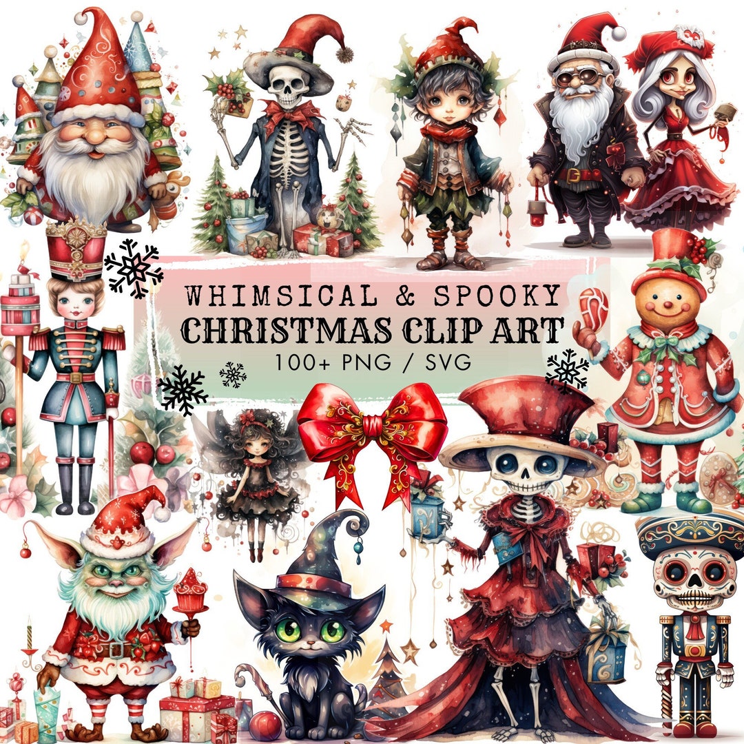 Spooky Christmas Clip Art Bundle: Watercolor Witchy Characters (PNG ...