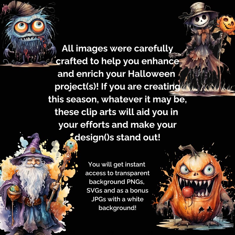 Watercolor Halloween Characters Clip Art Bundle: Whimsical Witchy PNG ...