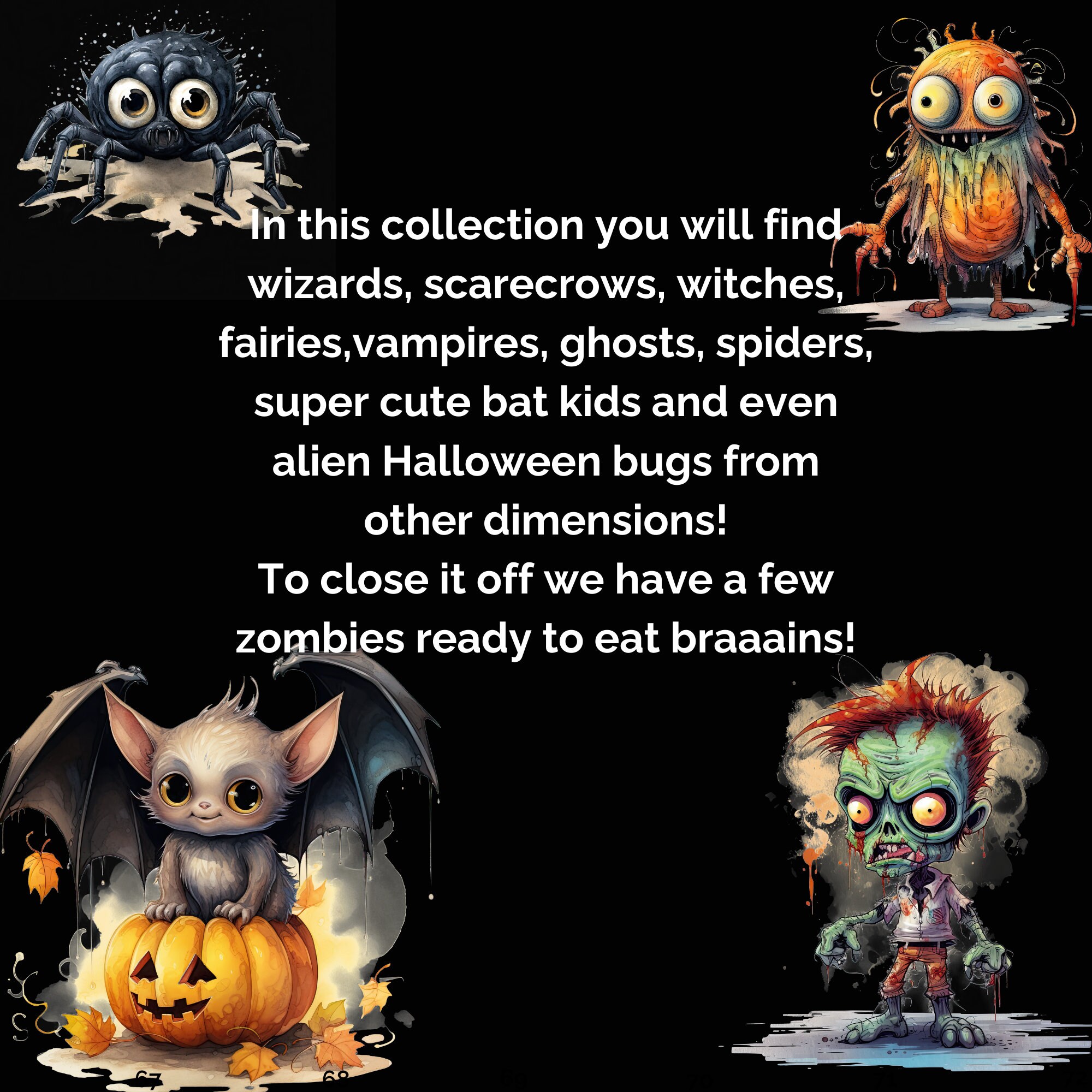 Watercolor Halloween Characters Clip Art Bundle: Whimsical Witchy PNG ...