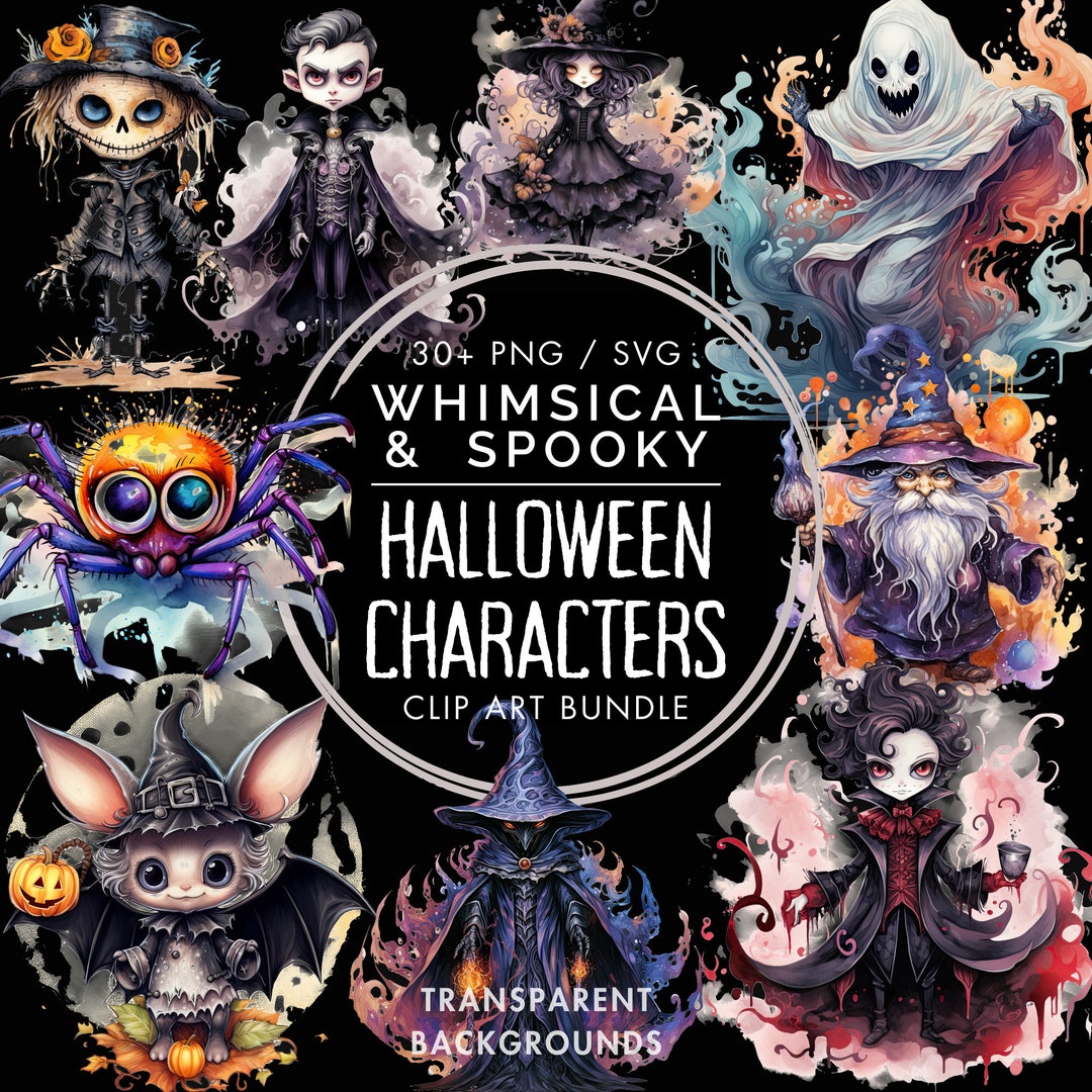 Watercolor Halloween Characters Clip Art Bundle: Whimsical Witchy PNG ...