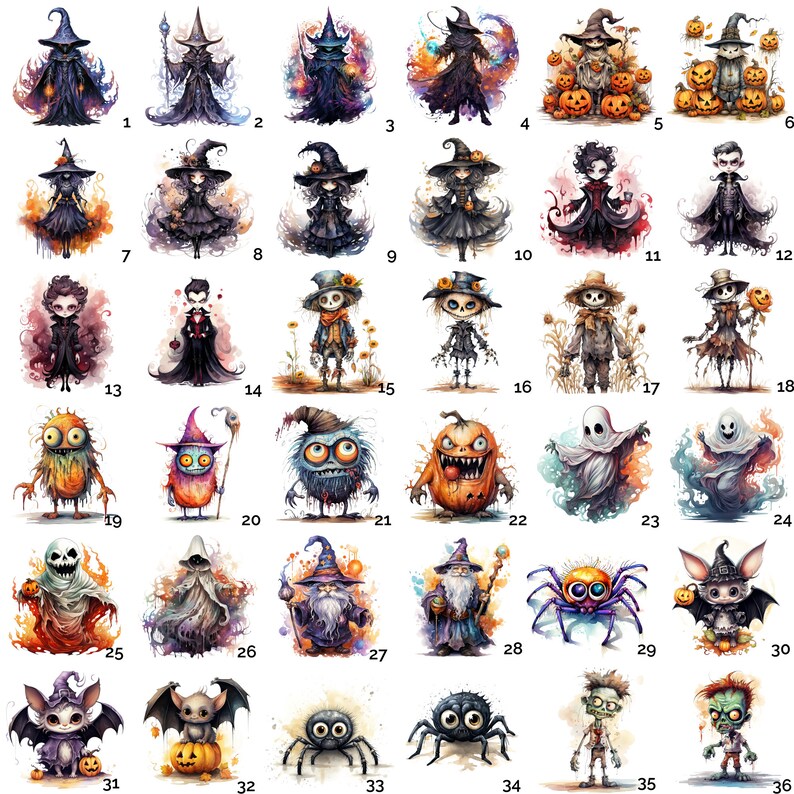 Watercolor Halloween Characters Clip Art Bundle: Whimsical Witchy PNG ...