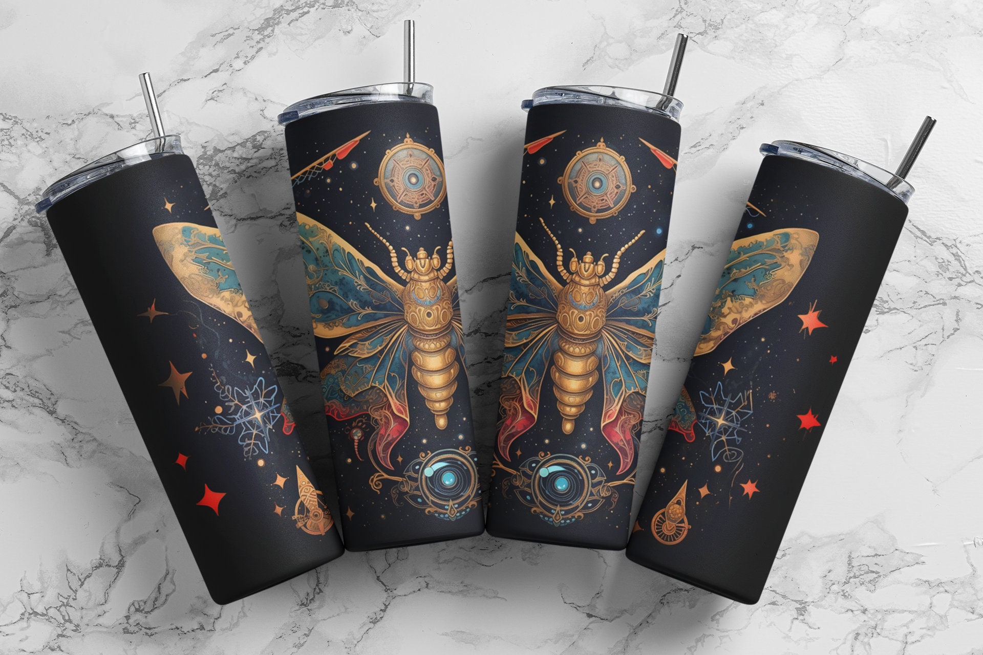 Ornamental Celestial Mythical Magic Moth Skinny Tumbler Neo-traditional ...