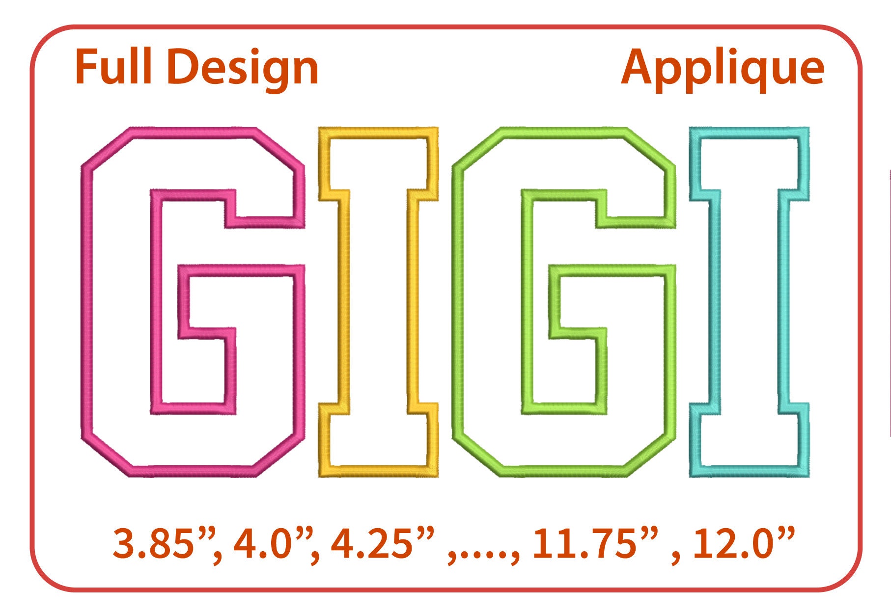 Gigi Applique Embroidery Machine Sign Design Satin Stitch Mother's Day ...