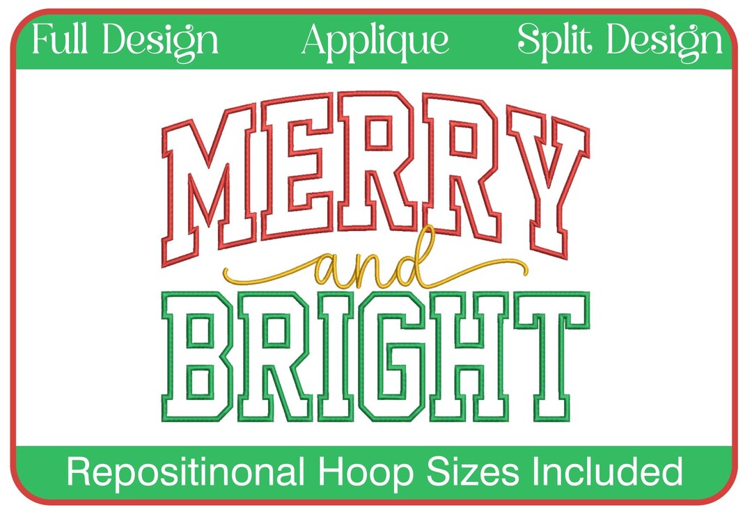 Merry and Bright Applique Embroidery Machine Sign Merry Christmas ...
