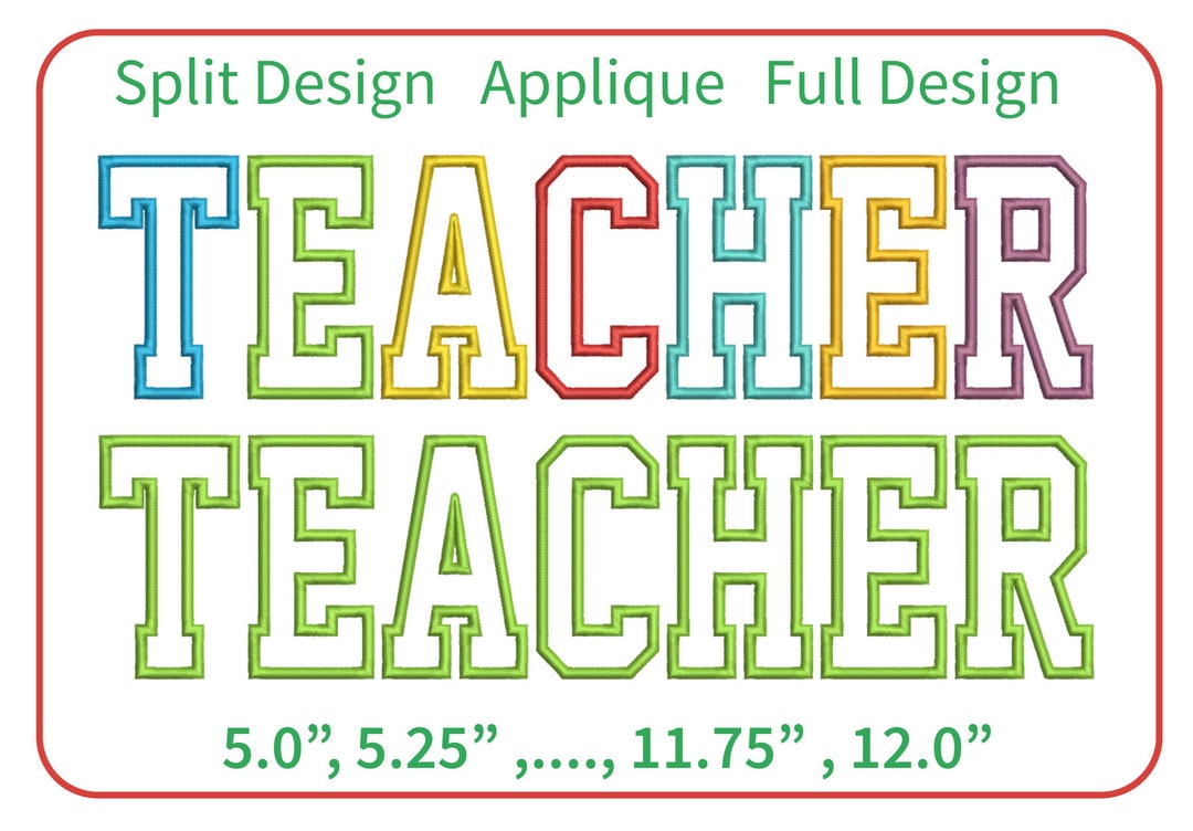 Teacher Applique Embroidery Machine Sign Design Satin Stitch Teach ...