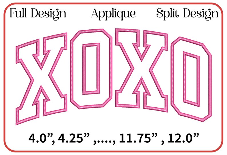 XOXO Applique Embroidery Machine Valentine Design Satin Stitch Designs ...
