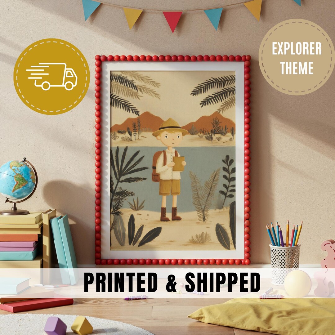 Vintage Explorer Boy Nursery Wall Art Adventure Illustration for Kids ...