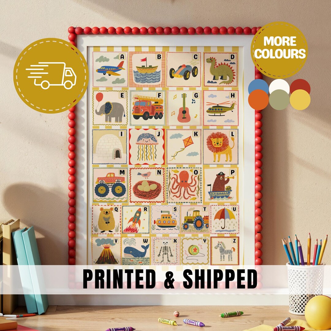 Nursery Alphabet Wall Art Phonics Poster A-Z Learning Print Kids ...