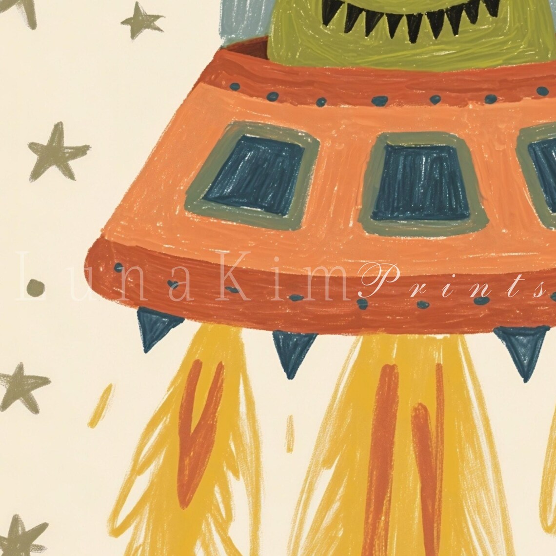 Alien UFO Wall Art for Kids Room Space Illustration Playful Monster ...