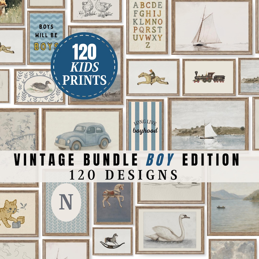 Boy Nursery Wall Art Bundle Vintage PRINTABLE Wall Artwork Wall Decor ...