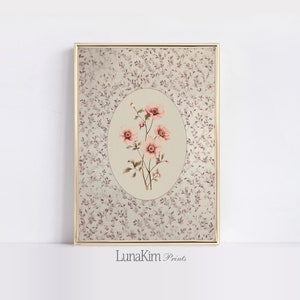 Nursery Gallery Print Set of Two Vintage Pink Floral Pattern Drawings ...