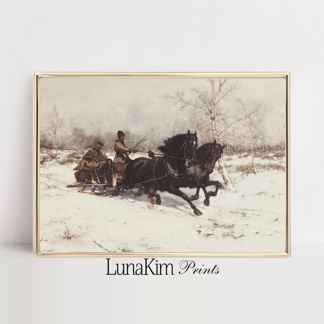 Vintage Winter Sleigh Ride Snow Artwork Christmas Winter Painting ...
