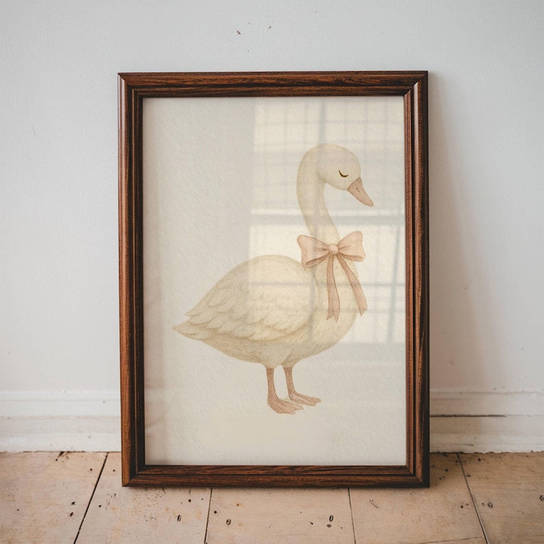 Swan With Bow PRINTABLE for Girl Room Nursery Wall Art Toddler Bedroom ...