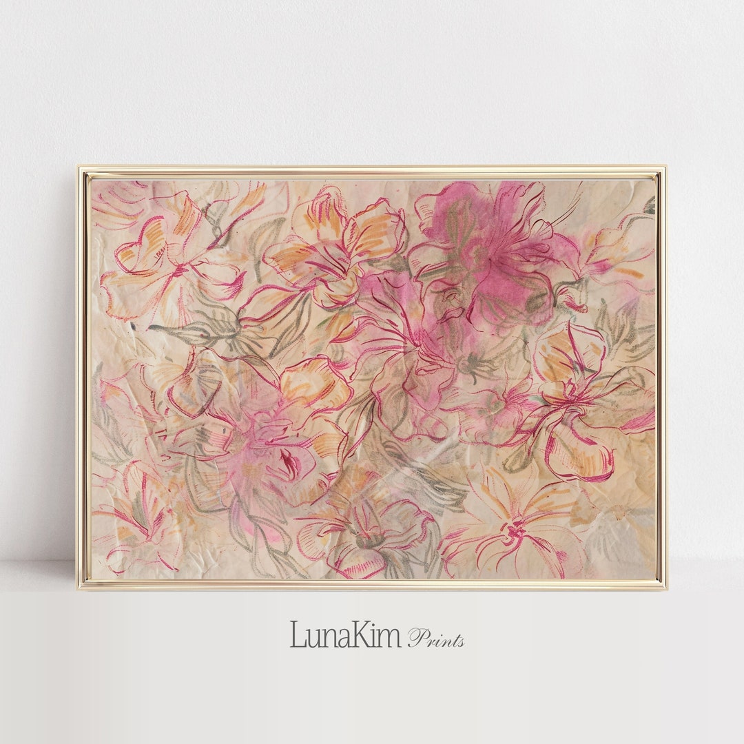 Pink Flower Drawing Digital Download Botanical Printable Pink Flower ...