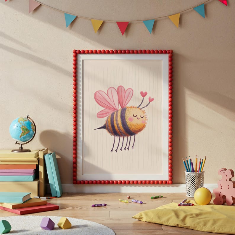 Nursery Wall Art Bee Printable Kids Room Decor Cute Insect Illustration ...