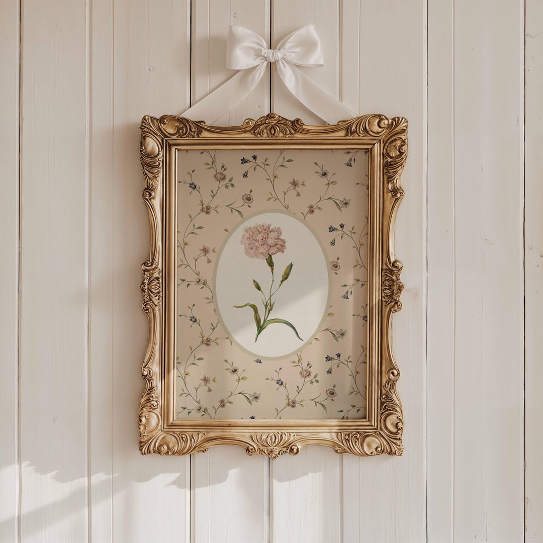 Vintage Carnation Flower Art Print Botanical Wall Decor Floral Border ...