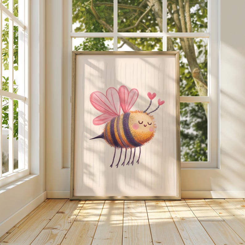Nursery Wall Art Bee Printable Kids Room Decor Cute Insect Illustration ...