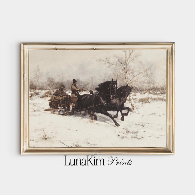 Vintage Winter Sleigh Ride Snow Artwork Christmas Winter Painting ...