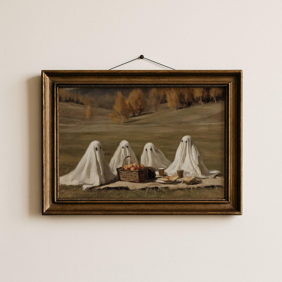 Vintage Halloween Ghost Picnic Print Gothic Haunted Meadow Wall Art ...