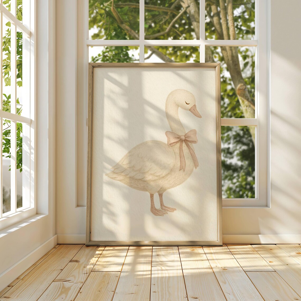 Swan With Bow PRINTABLE for Girl Room Nursery Wall Art Toddler Bedroom ...