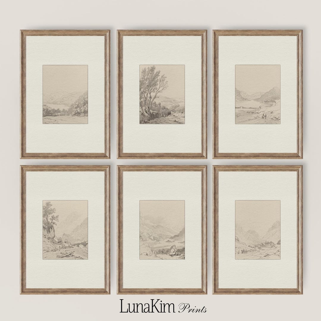 Vintage Landscape Gallery Set 6 Rustic Countryside Sketches Printable ...