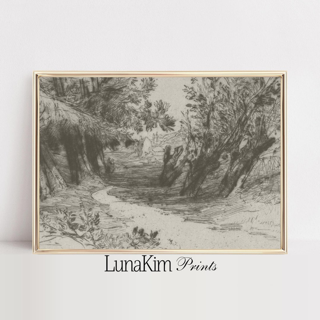 Vintage Landscape Drawing Neutral Vintage Landscape Sketch Printable ...