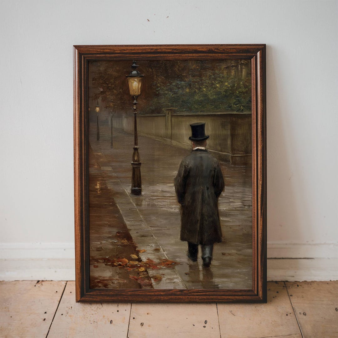 Autumn Vintage Man Walking Art Print Street Scene Moody Fall Wall Art ...
