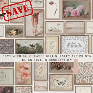 Nursery Gallery Print Set of Two Vintage Pink Floral Pattern Drawings ...