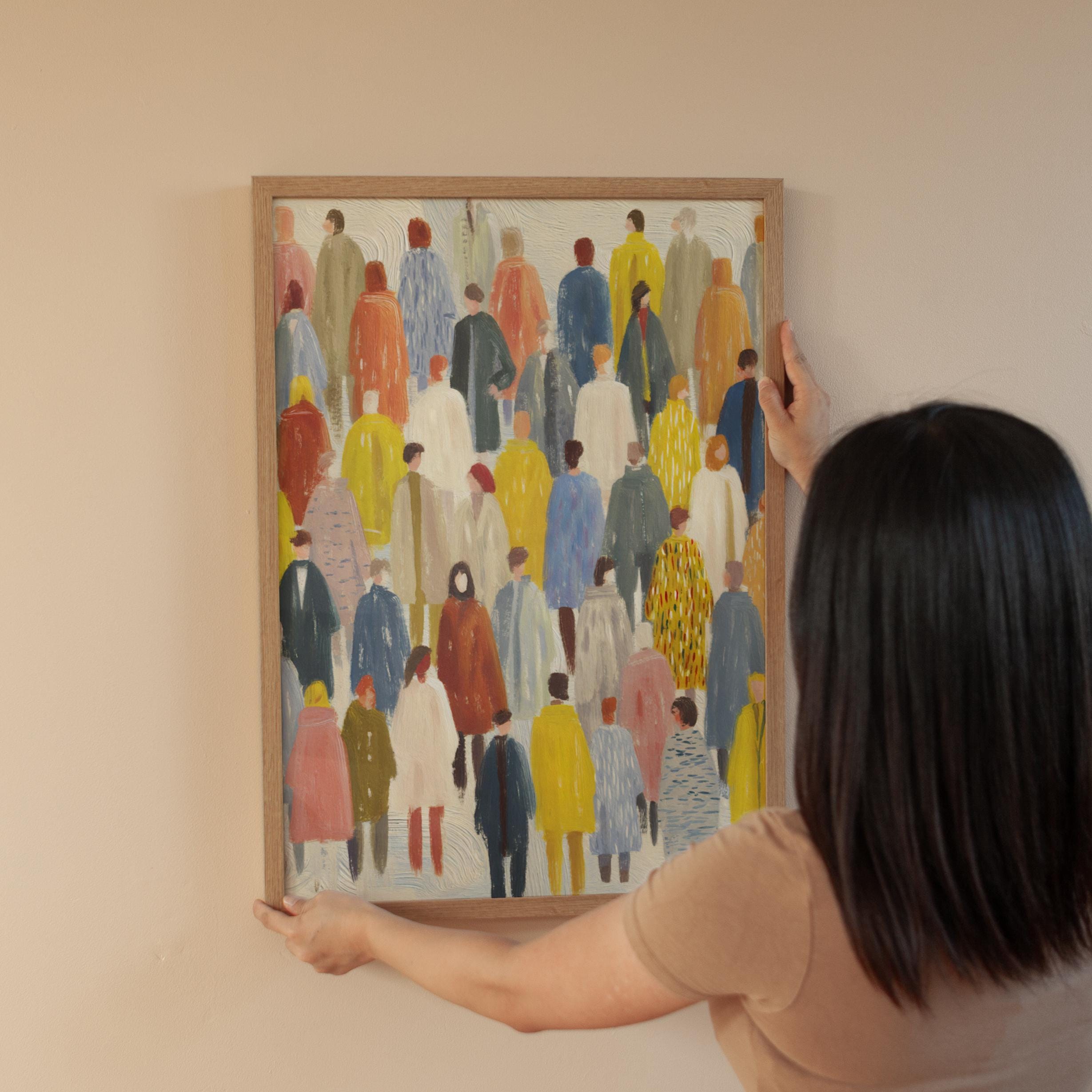 Abstract Crowd Wall Art Colorful People Painting Modern Textured Print ...