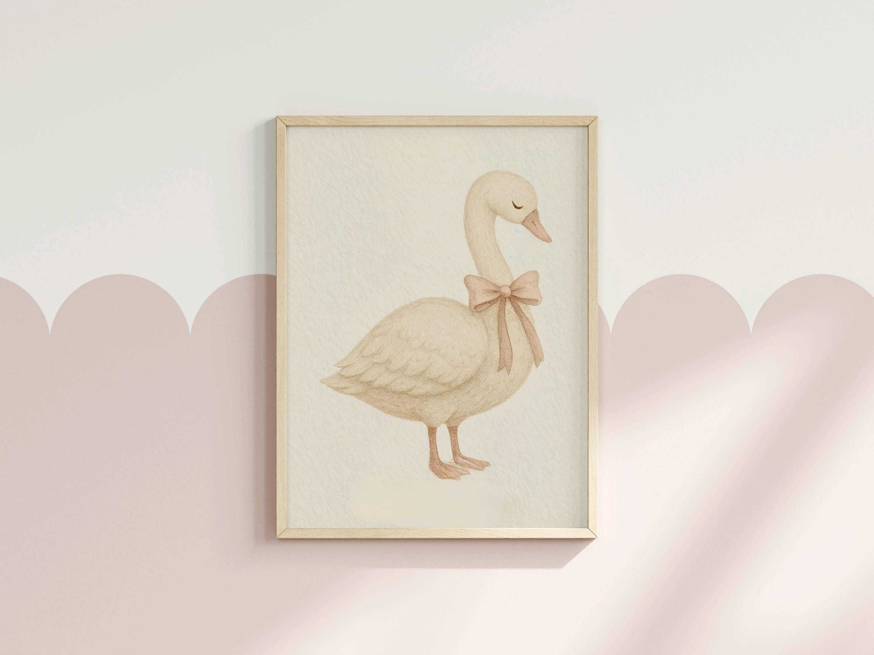 Swan With Bow PRINTABLE for Girl Room Nursery Wall Art Toddler Bedroom ...