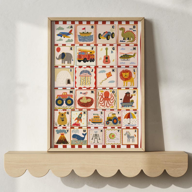 Nursery Alphabet Wall Art Phonics Poster A-Z Learning Print Kids ...