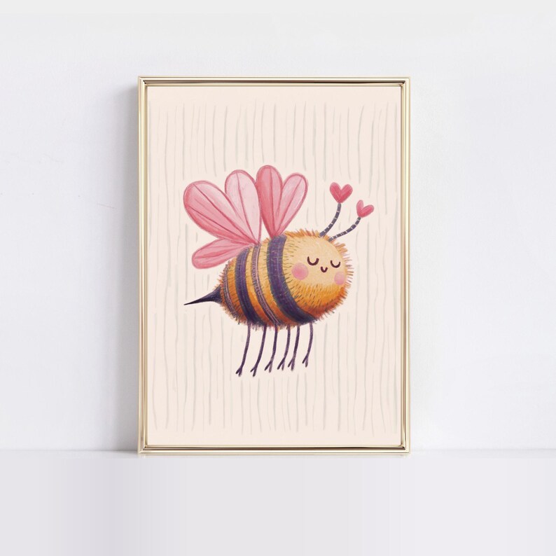 Nursery Wall Art Bee Printable Kids Room Decor Cute Insect Illustration ...