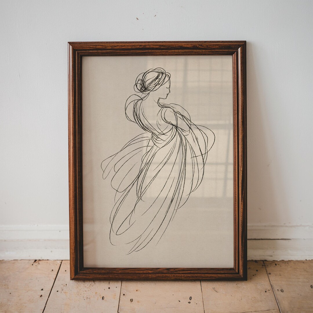 Vintage Female Line Art Print Minimalist Woman Sketch Drawing Feminine ...