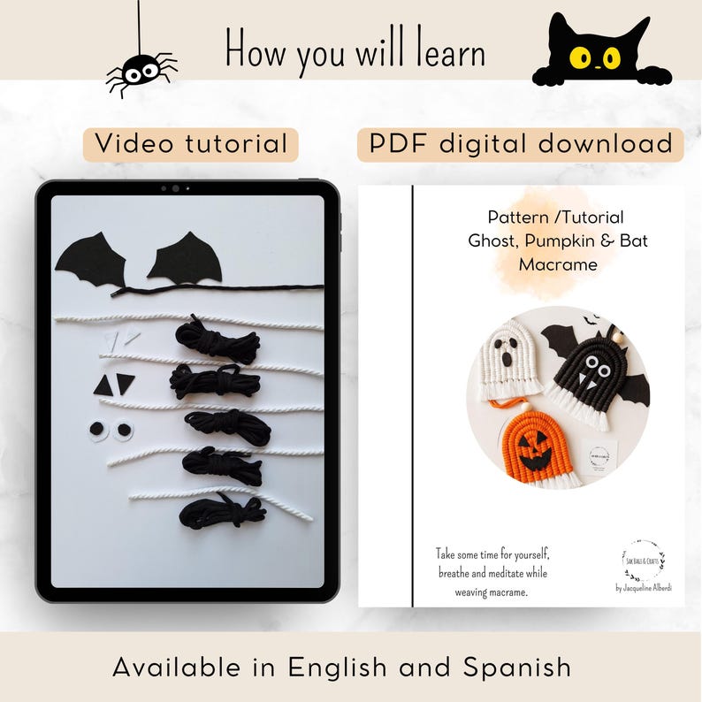 Macrame Halloween Pattern: Pumpkin, Ghost & Bat, Beginner DIY Download ...