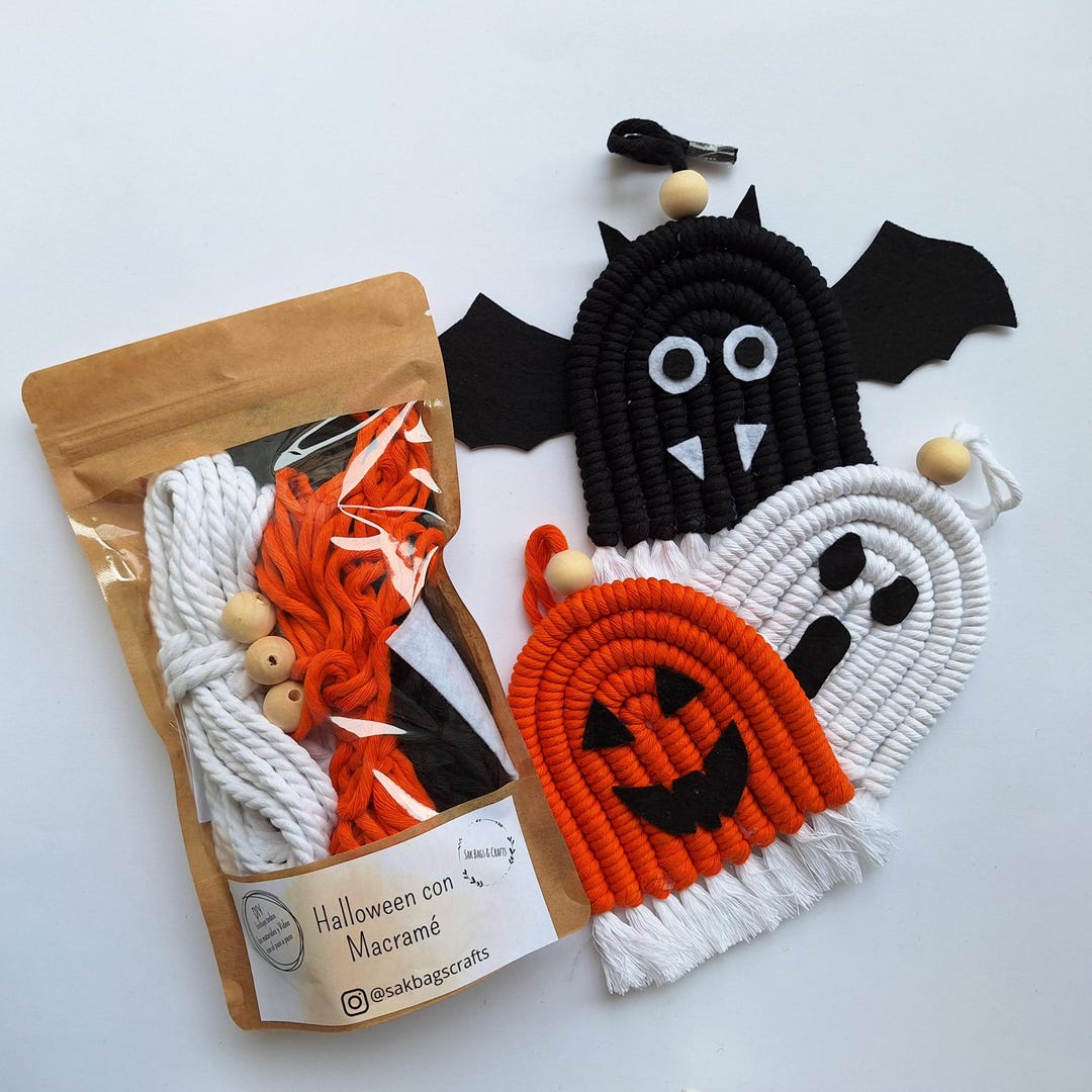 Kit DIY Macrame Pumpkin, Ghost and Bat Monster, Halloween Pattern DIY ...