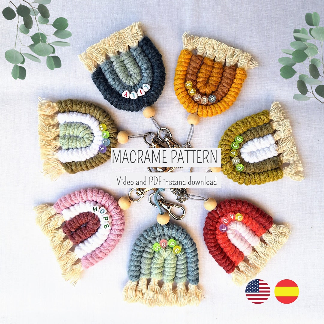 Rainbow Macrame Keychain, PDF Instant Digital Dowload, DIY Rainbow Pattern, Macrame for ...