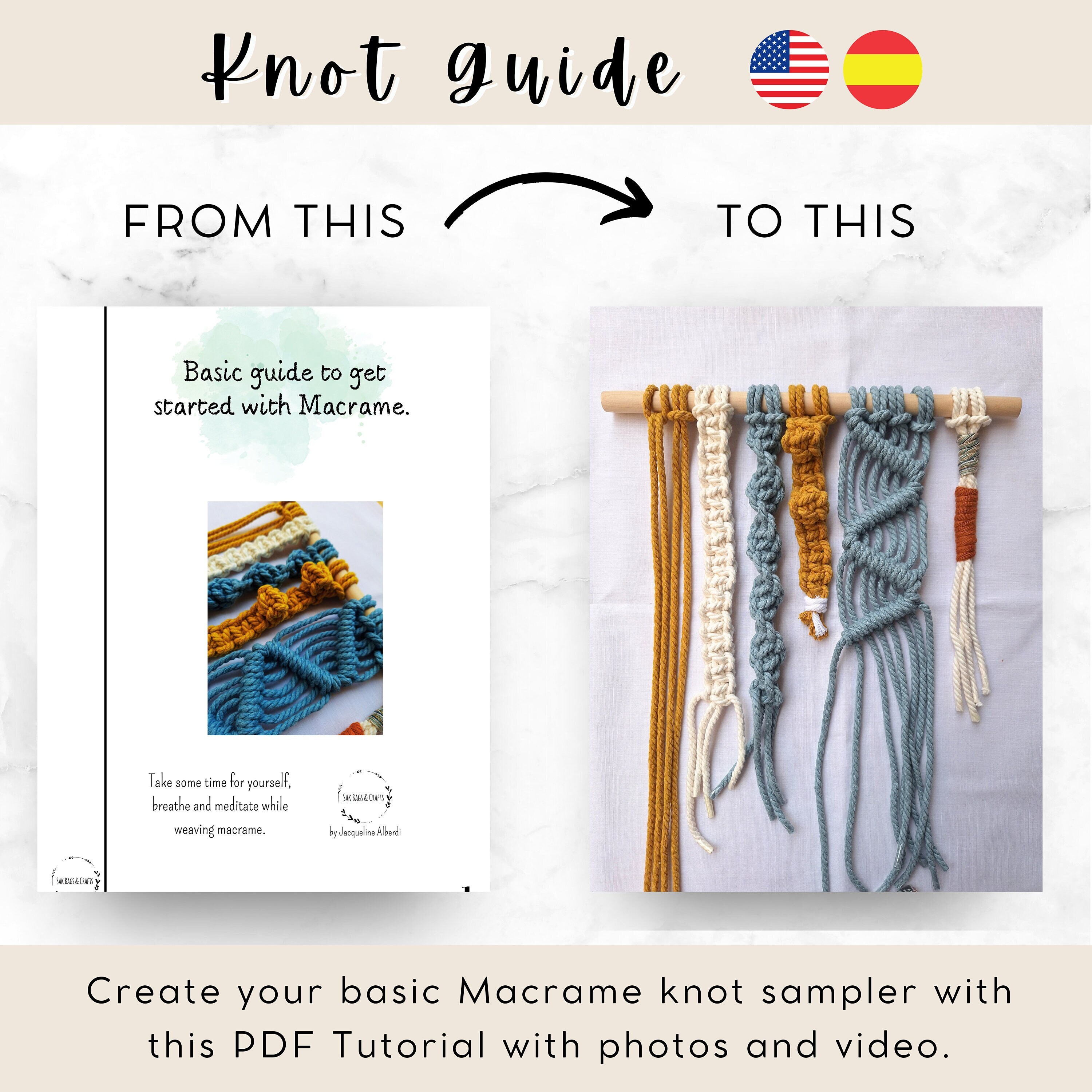 Macrame Knots Guide, PDF Tutorial Photos and Video, Knots Guide for ...