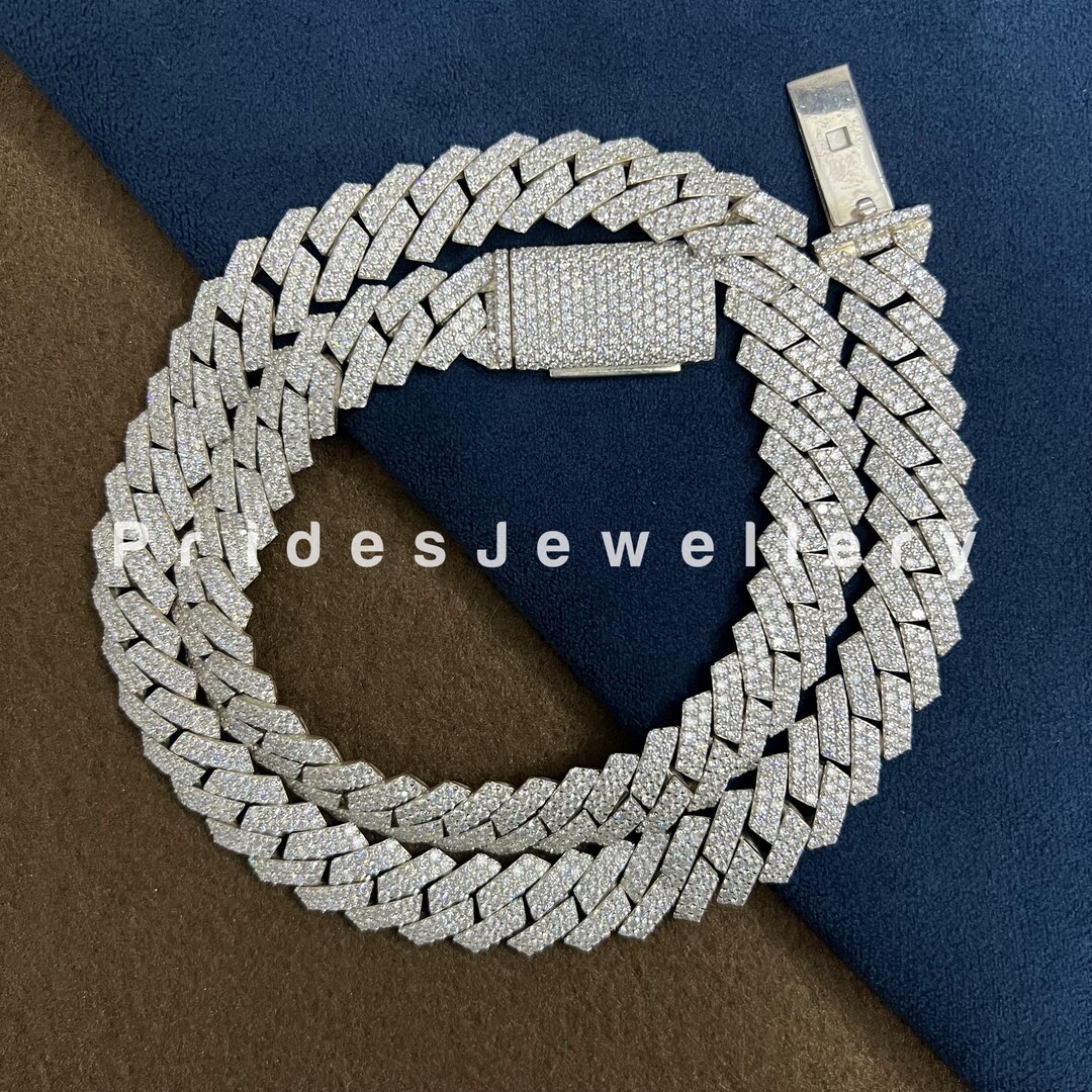 14mm VVS Diamond Cuban Iced Out Chain 925 Silver Moissanite Miami Cuban ...