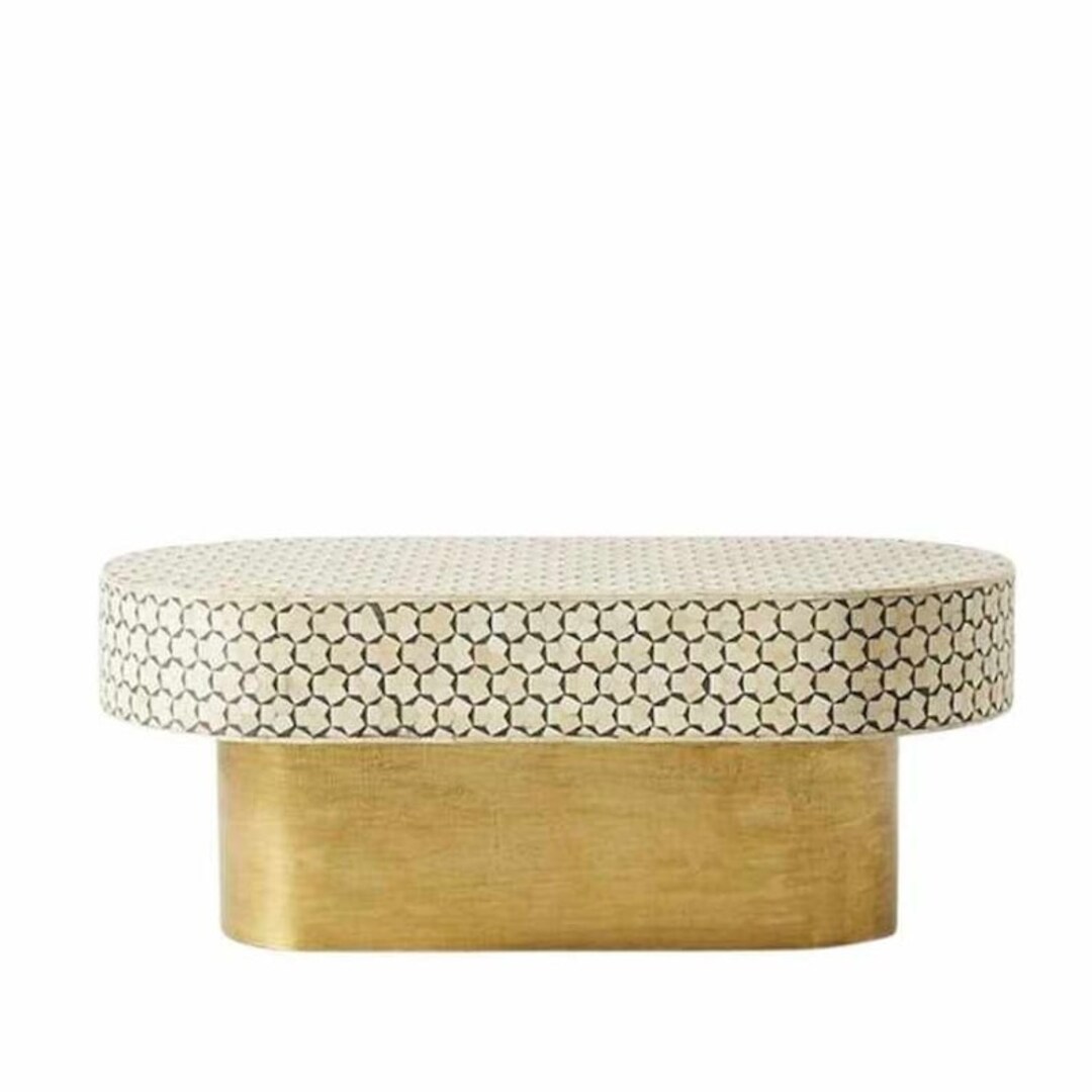 Bone Inlay Oval Coffee Table , Handmade Bone Inlay Furniture , Bone ...