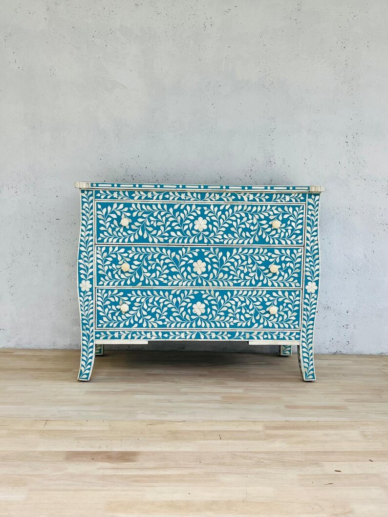 Blue Bone Inlay Chest of Drawer, Bone Inlay Drawer Dresser, Bone Inlay ...
