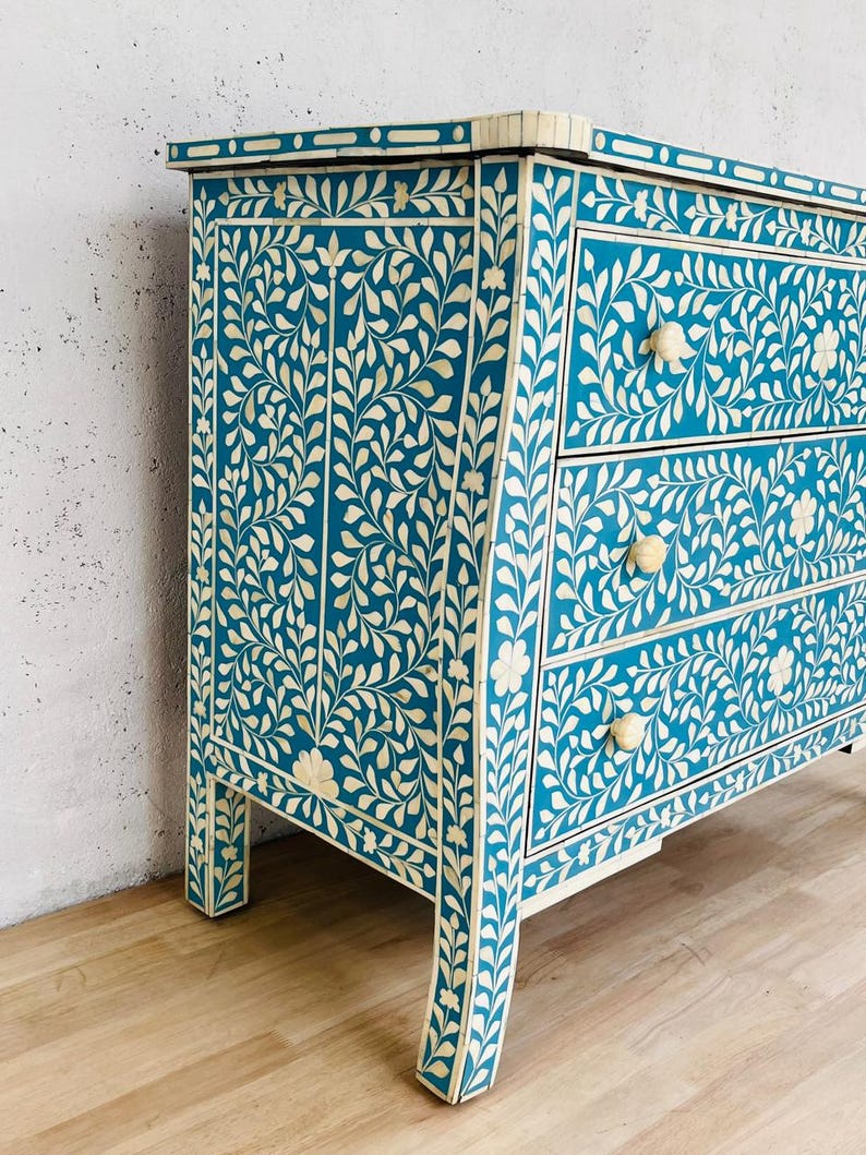 Blue Bone Inlay Chest of Drawer, Bone Inlay Drawer Dresser, Bone Inlay ...