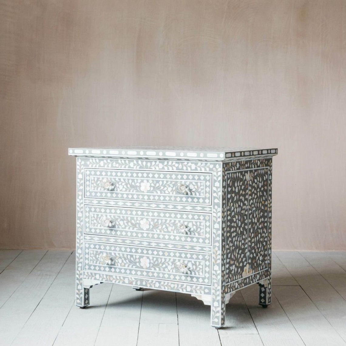 Mother of Pearl Inlay Chest of Drawer, MOP Inlay Dresser, Inlay ...