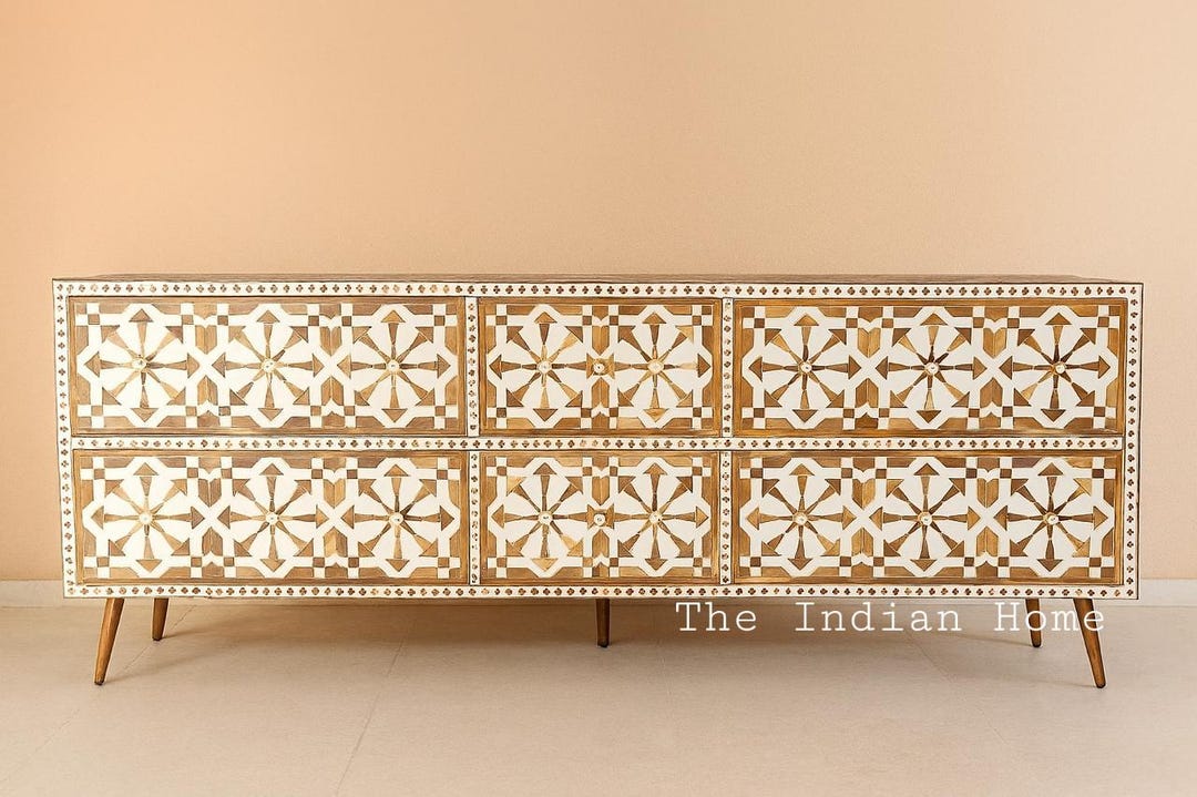 Teak Wood Inlay Cabinet, Teak Inlay Console, Teak Wood Inlay Sideboard ...