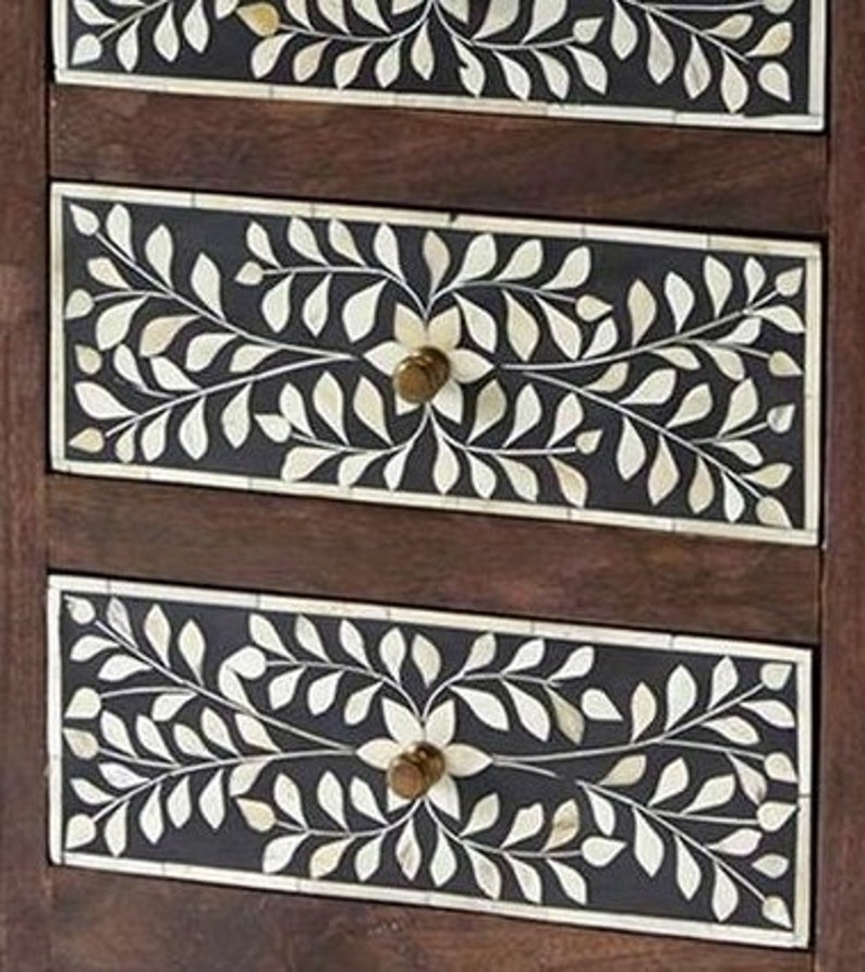 Solidwood Bone Inlay Side Table With Three Drawers, Bedside Table, Bone ...