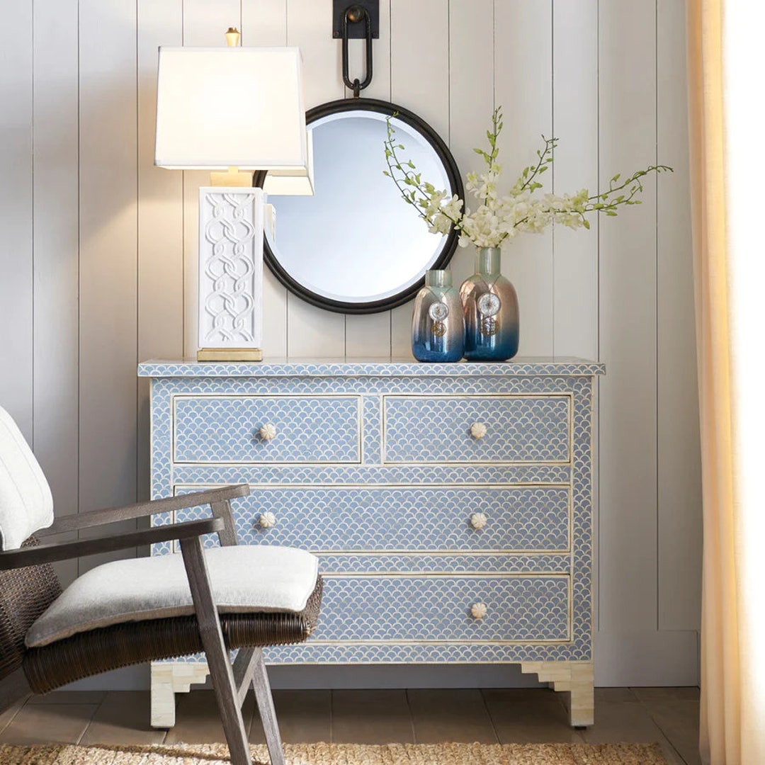 Bone Inlay Chest of Drawer, Bone Inlay Fish Scale Pattern Dresser, Bone ...